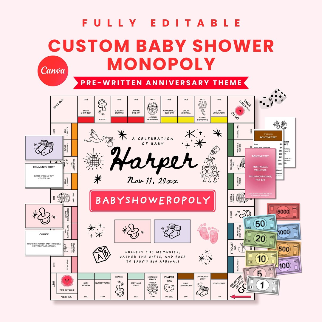 Baby Shower Games, Custom Monopoly Board Game, Baby Shower Activities ...