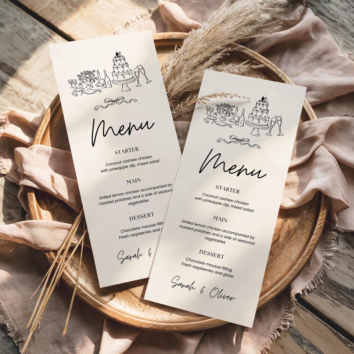 Hand Drawn Wedding Menu, Custom Wedding Menu, Downloadable Menu ...