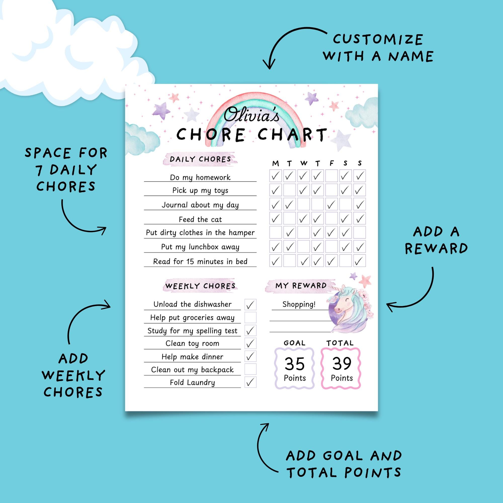 Kid Chore Chart, Kid Routine Chart, Behavior Chart, Responsibility ...