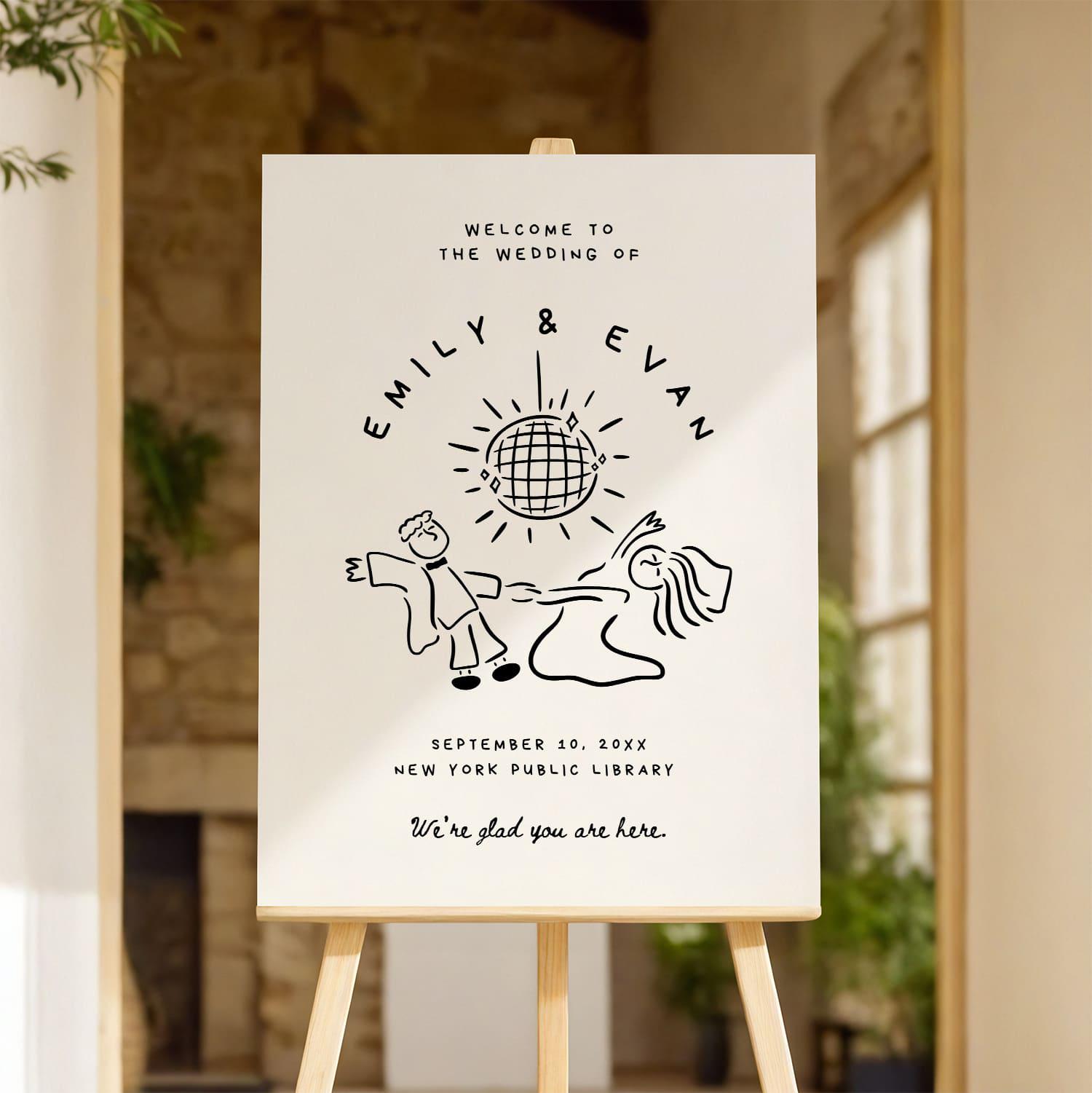 Wedding Welcome Sign, Whimsical Wedding Template, Hand Draw Wedding ...