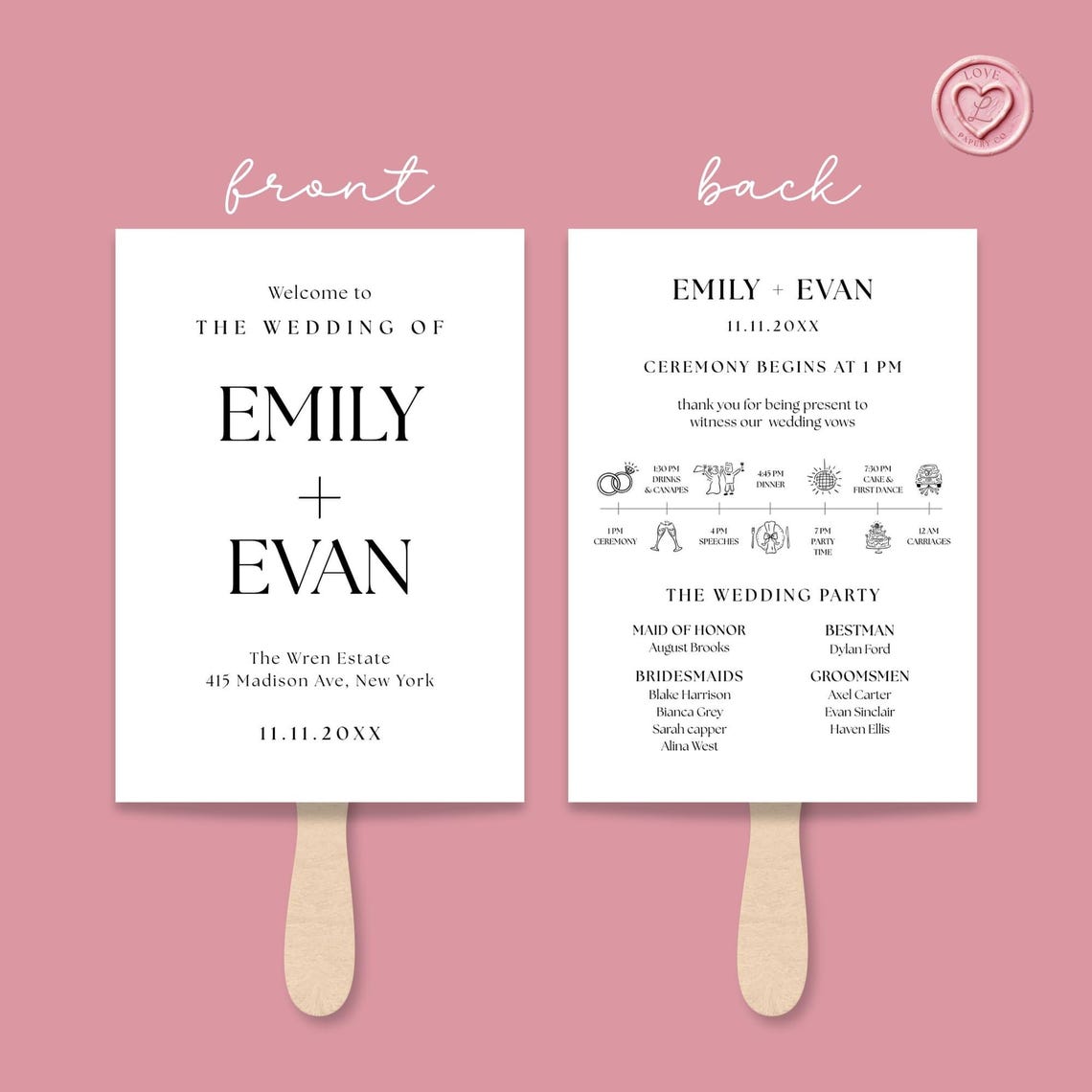 Wedding Program Fans, Wedding Timeline Fan, Infographic Fan ...