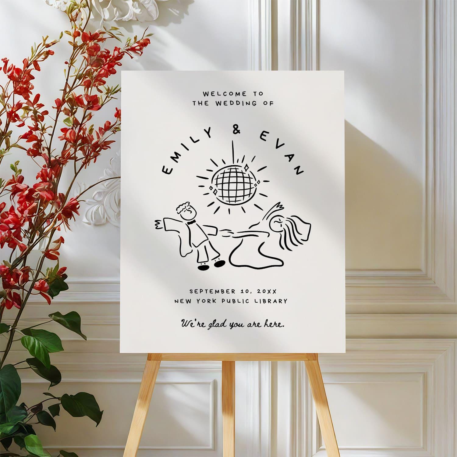 Wedding Welcome Sign, Whimsical Wedding Template, Hand Draw Wedding ...