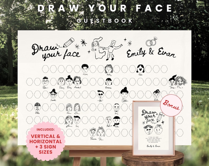 Personalized Wedding Guest Book Alternative: Draw Your Face Reception ...
