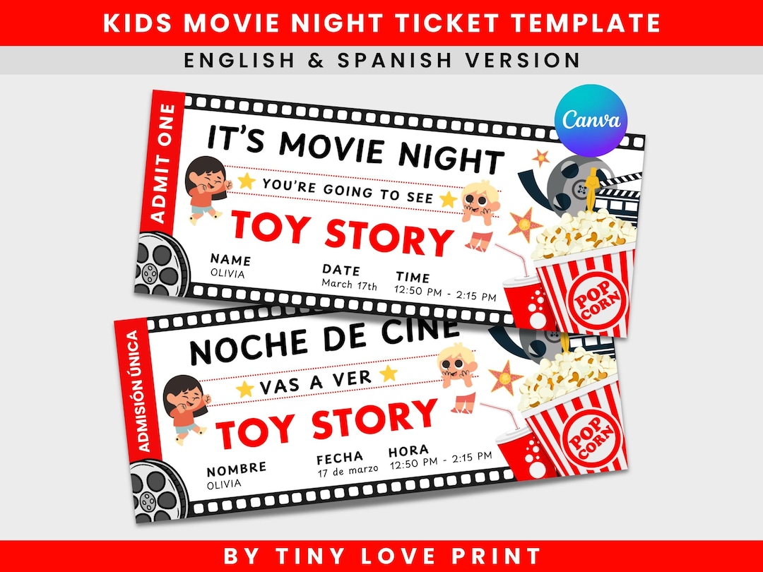 Printable Movie Night Ticket for Kid, Movie Ticket Birthday Party ...
