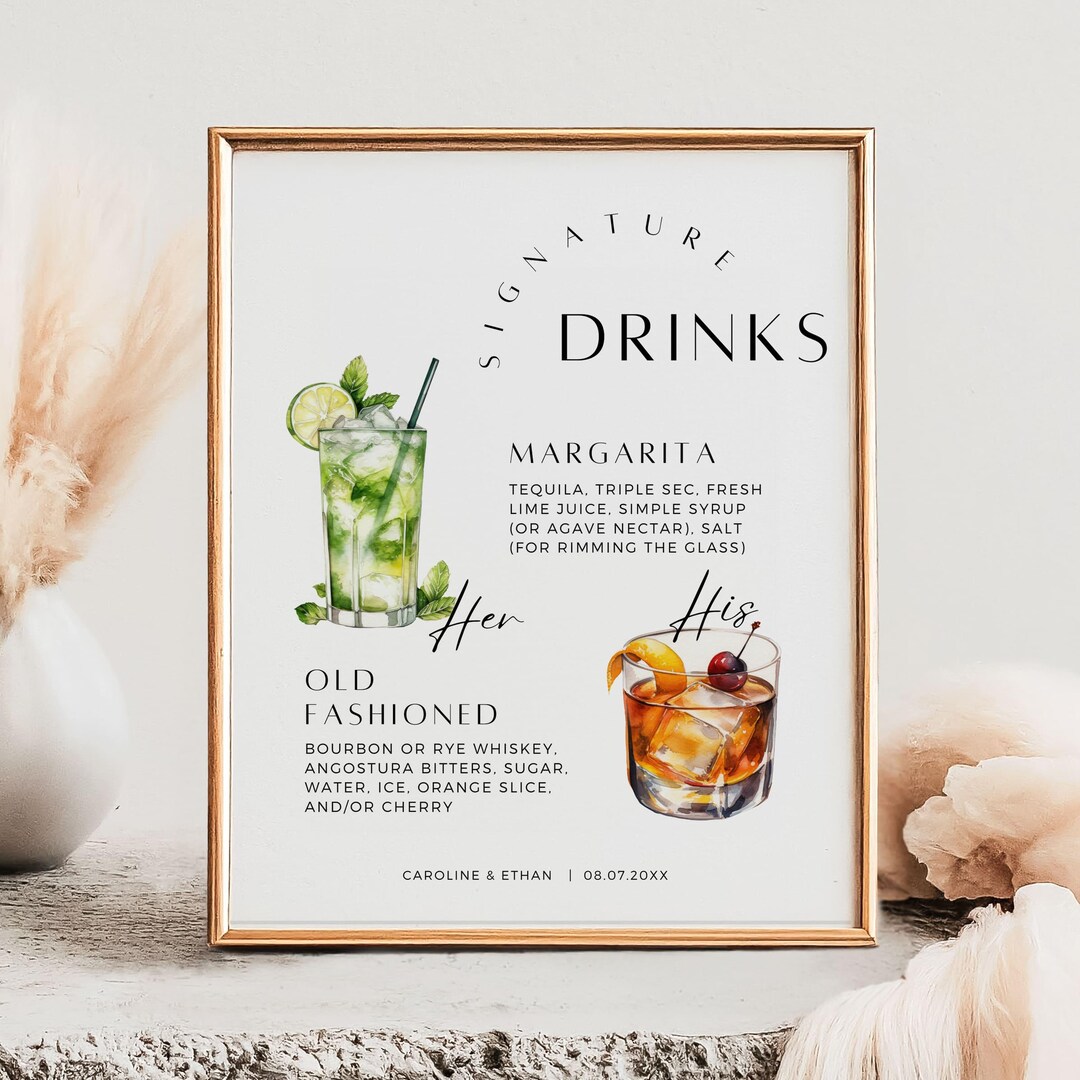 Wedding Bar Signage, Drink Menu Wedding, Wedding Bar Menu, Signature ...