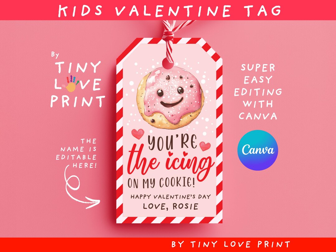 Editable Cookie Gift Tags for Kid Valentine, Classroom Valentines Gift ...