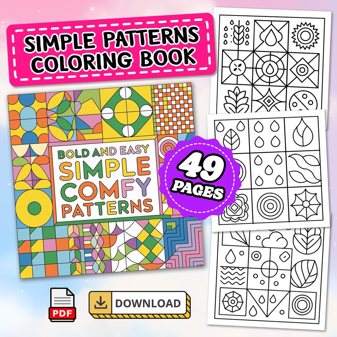 Simple Patterns Coloring Book, Digital Download With Relaxing, Easy-to ...