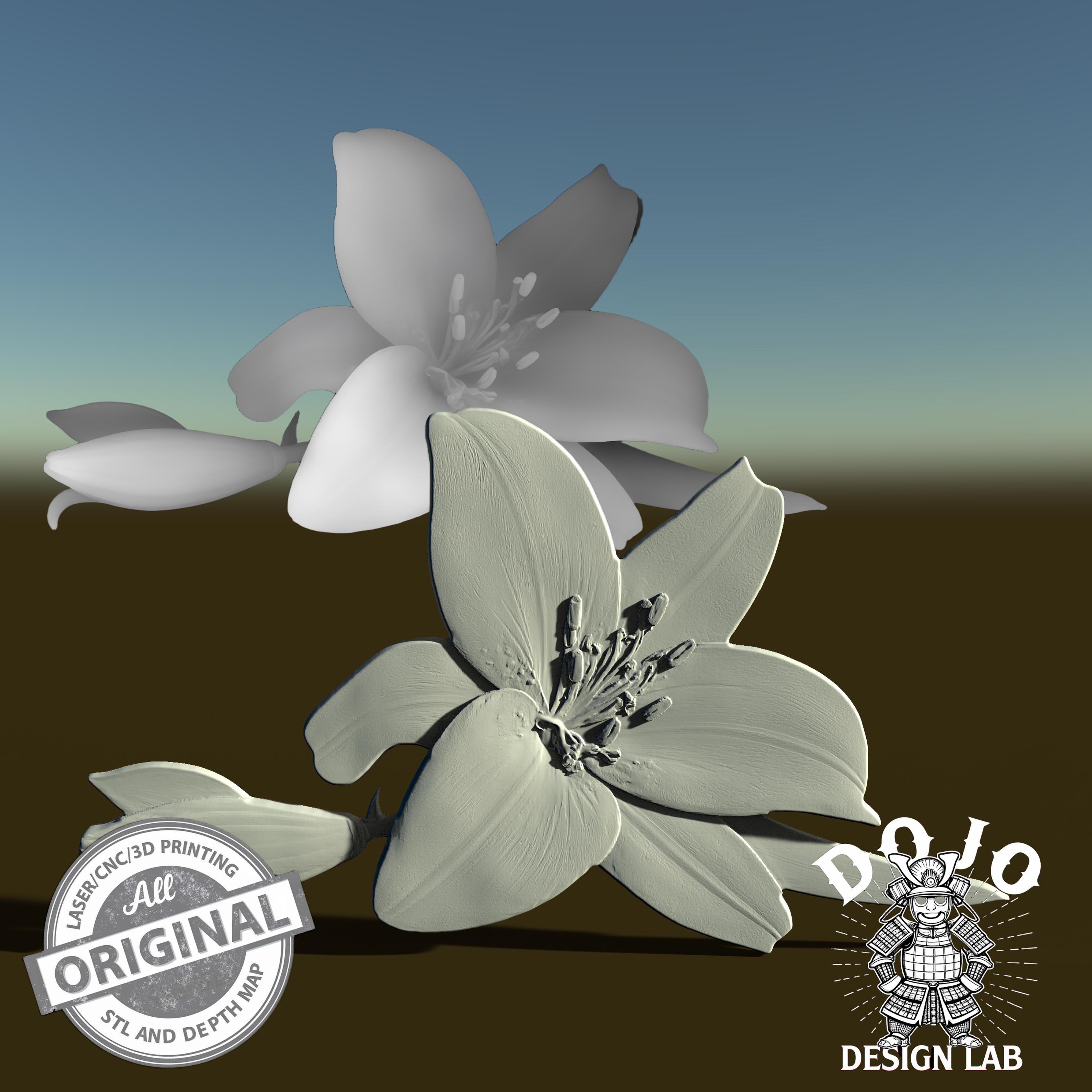 3D STL File for Lily - Detailed Relief Flower Model for CNC, 3D ...