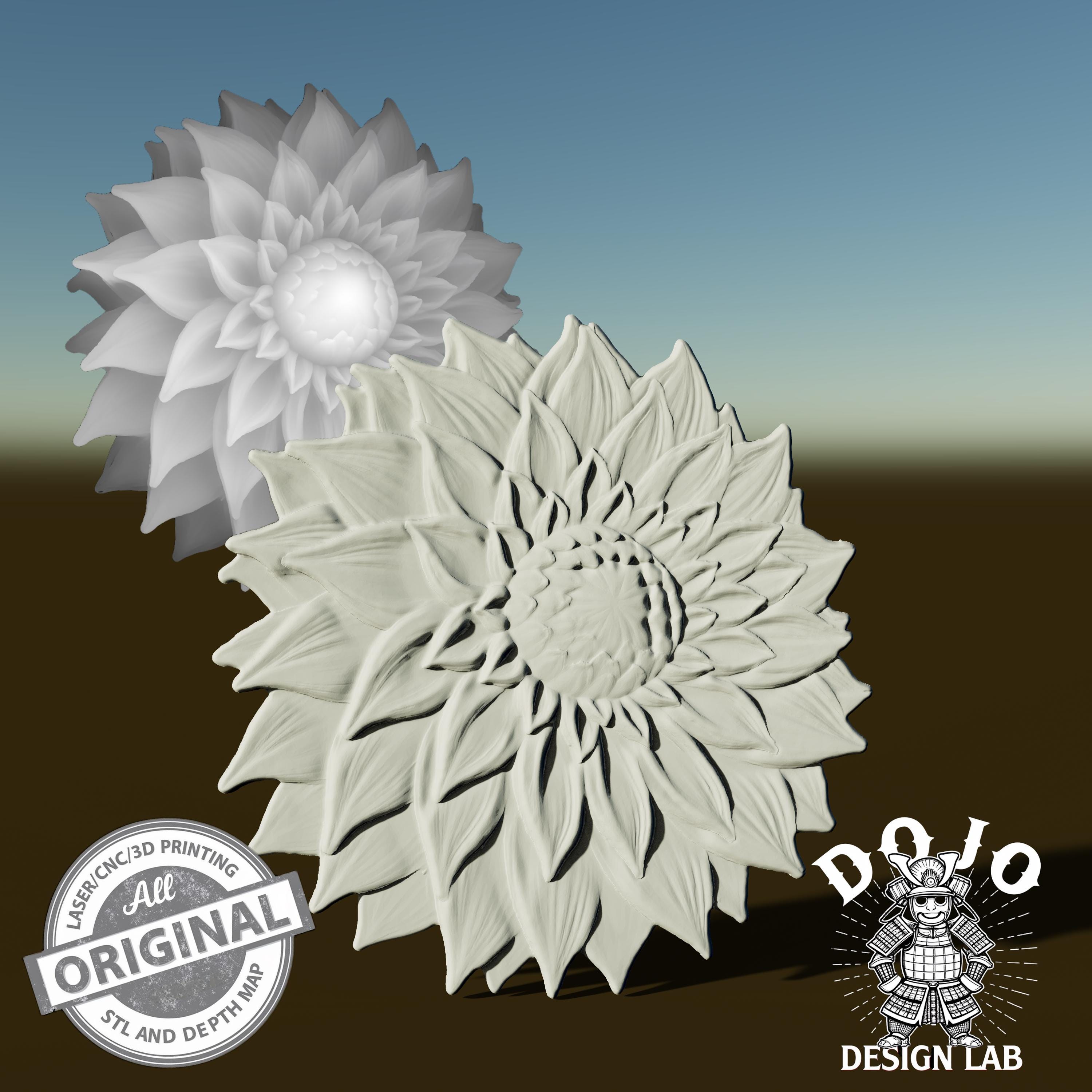 3D STL File for Dahlia - Detailed Relief Flower Model for CNC, 3D ...