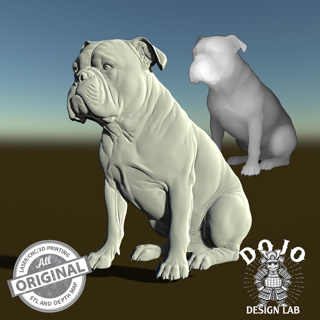 3D STL File for Bulldog - Detailed Relief Dog Model for CNC, 3D ...