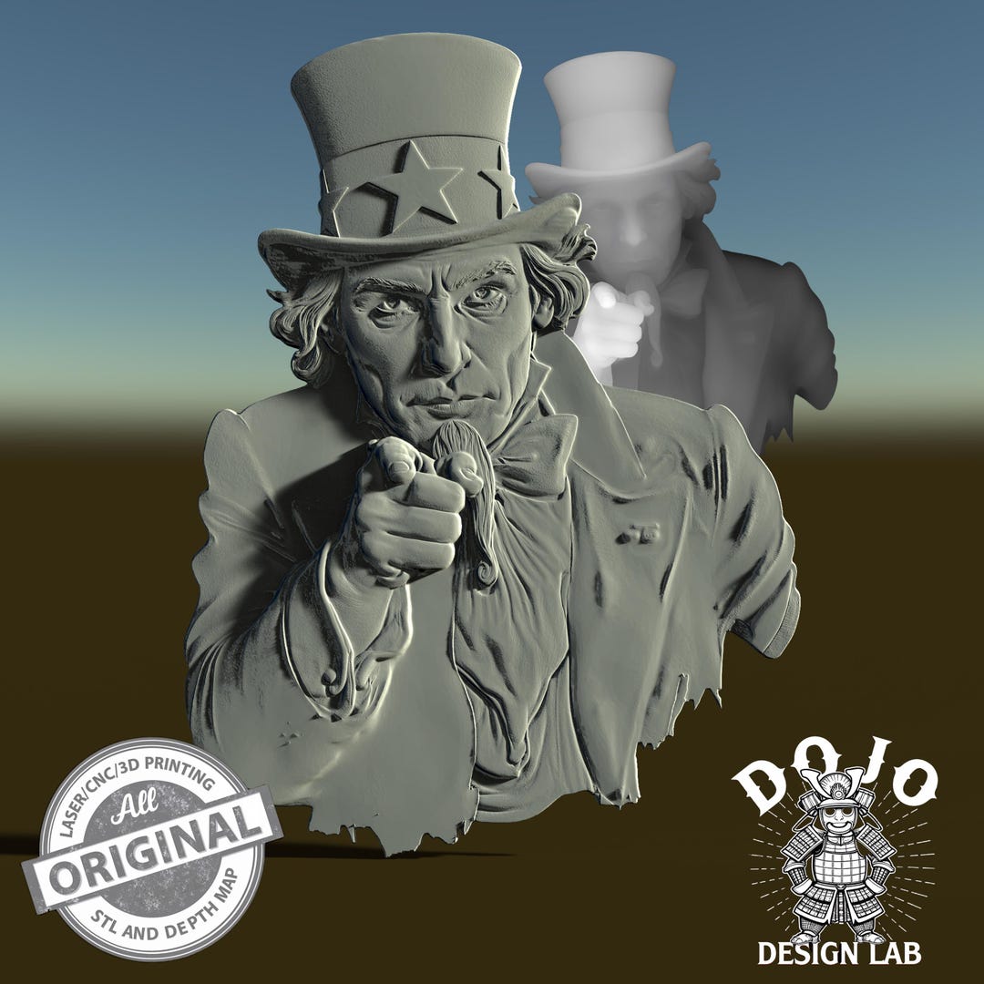 3D STL File for Uncle Sam - Detailed Relief Patriotic Model for CNC, 3D ...
