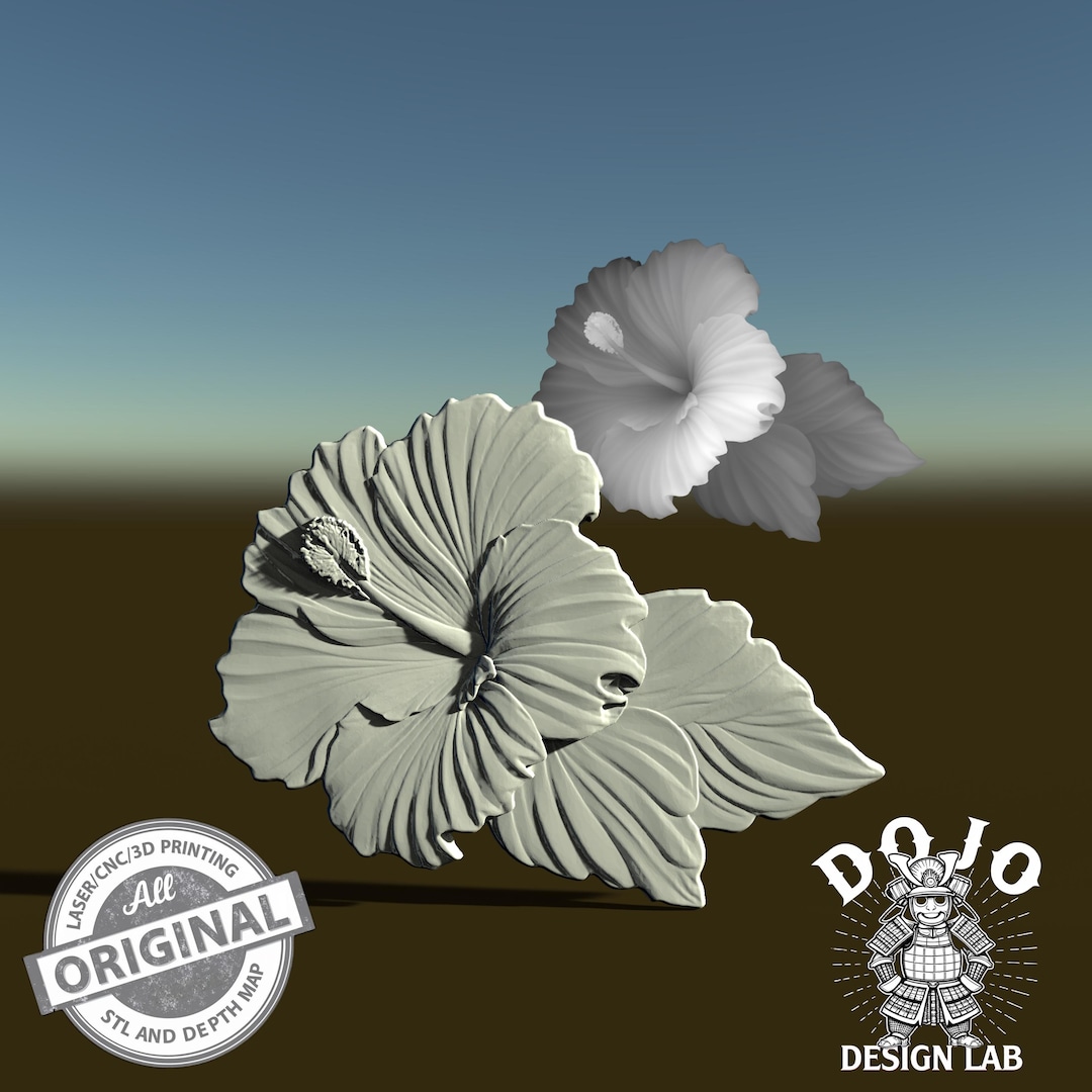 3D STL File for Hibiscus Relief - Detailed Flower Model for CNC, 3D ...