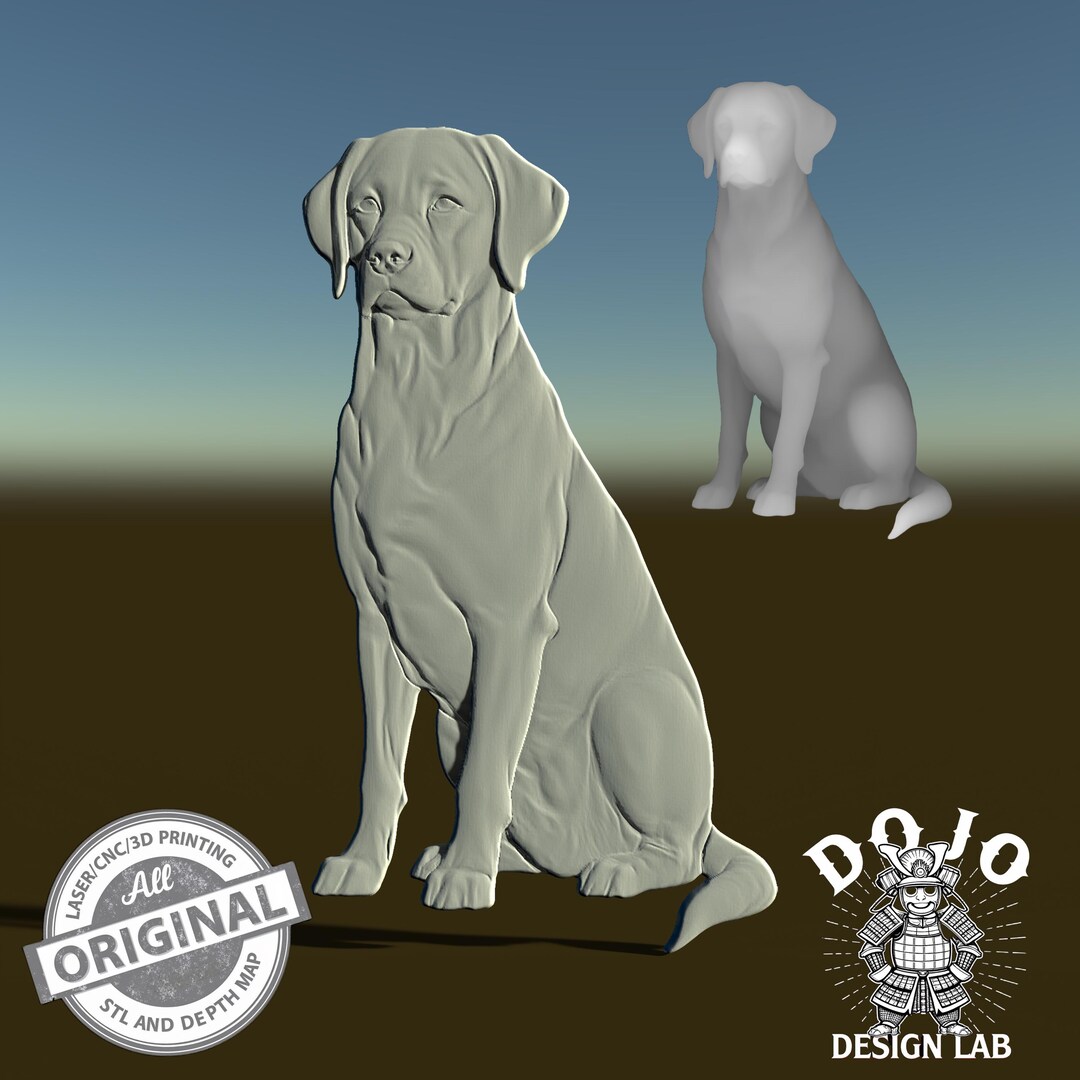 3D STL File for Golden Retriever - Detailed Relief Dog Model for CNC ...