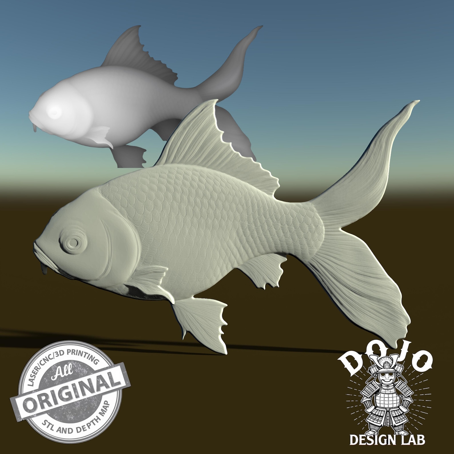 3D STL File for Goldfish - Detailed Relief Fish Model for CNC, 3D ...