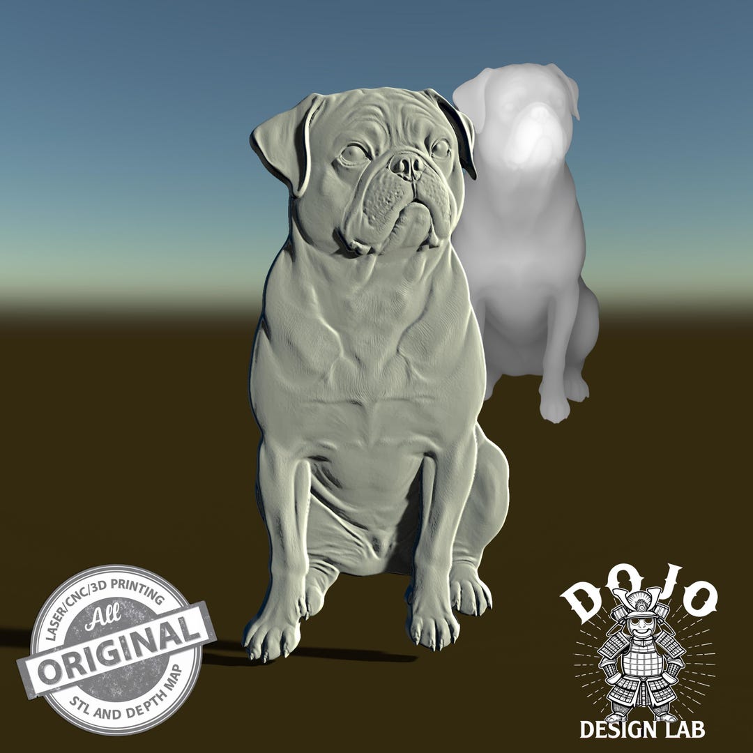 3D STL File for Pug - Detailed Relief Dog Model for CNC, 3D Printing ...