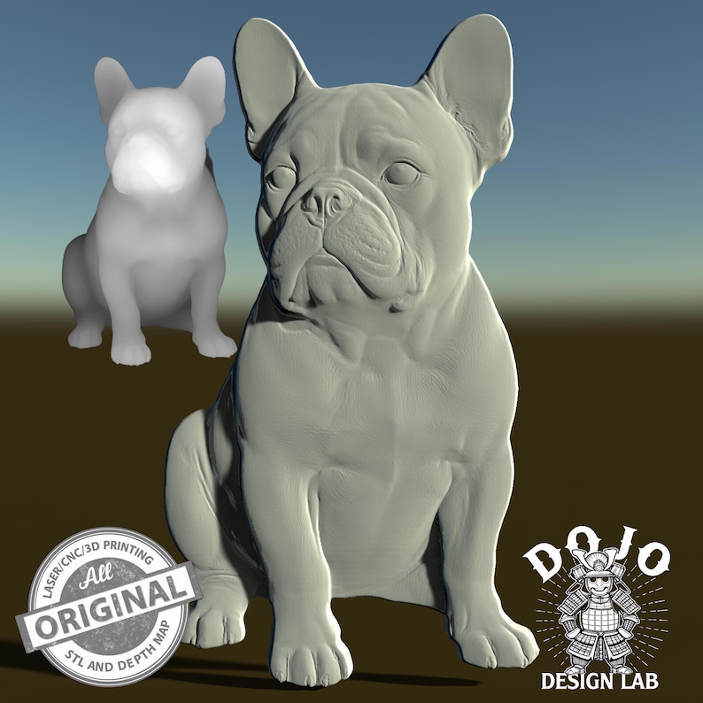 3D STL File for French Bulldog - Detailed Relief Dog Model for CNC, 3D ...