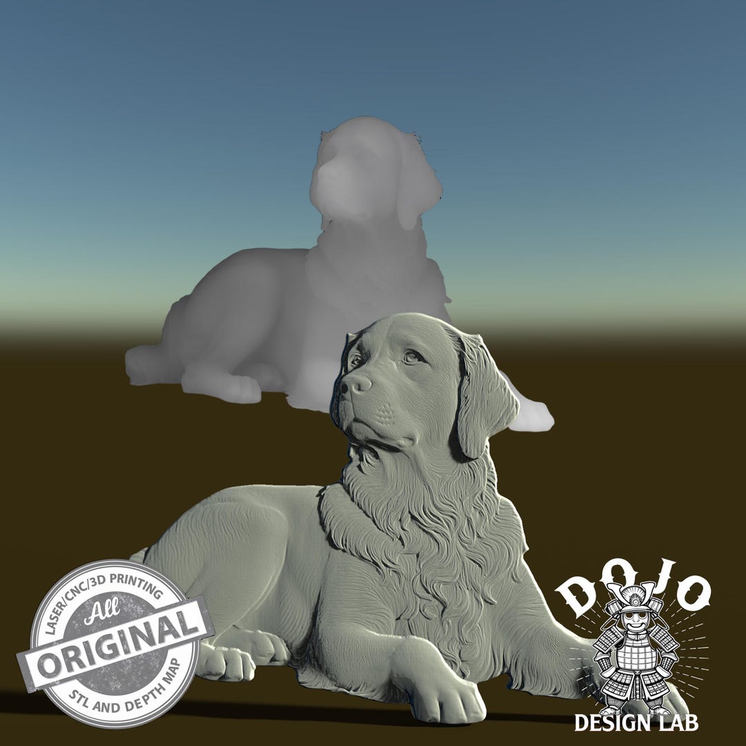3D STL File for Golden Retriever - Detailed Relief Dog Model for CNC ...