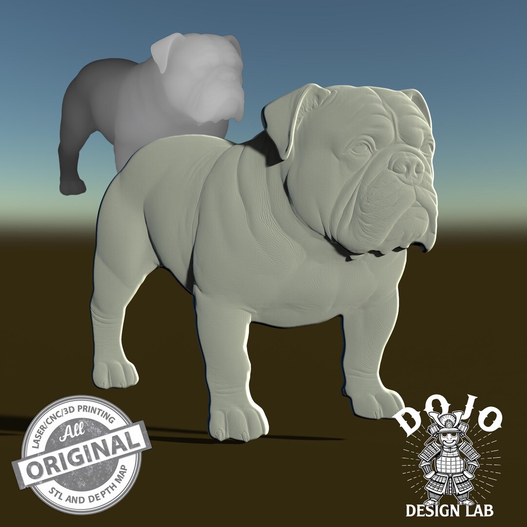3D STL File for Bulldog - Detailed Relief Dog Model for CNC, 3D ...