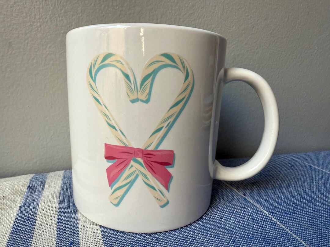 Ceramic Candy Cane Heart With Bow Mug - Etsy