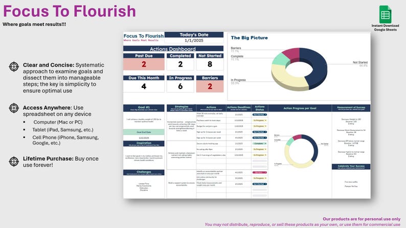 Goal Setting Plan Template (google Sheet and Excel) - Etsy