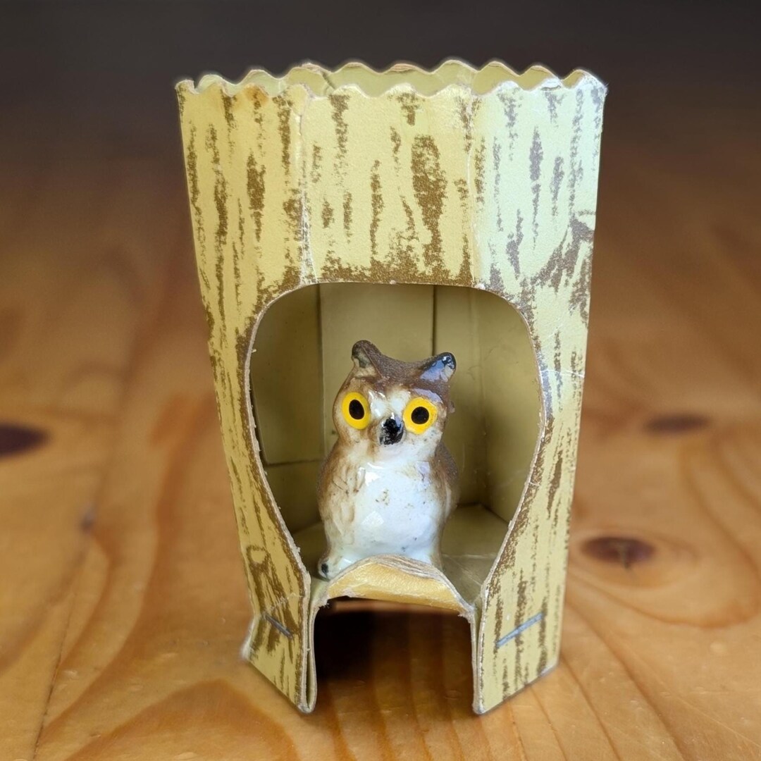 Vintage Bone China Snowy Owl Figurine Housed in a Tree Trunk - Etsy