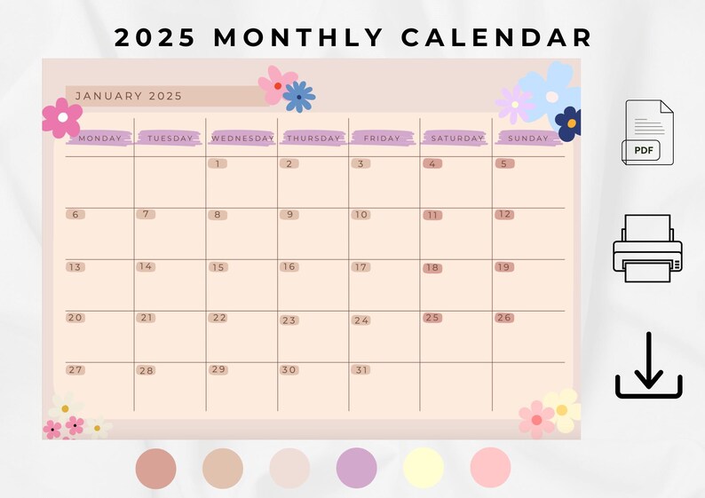 2025 Digital Flower Calendar - Etsy