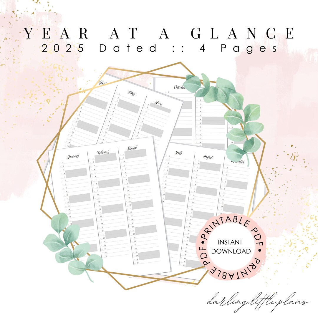 2025 Year at A Glance Overview Pages • Planner Printable • Perpetual ...