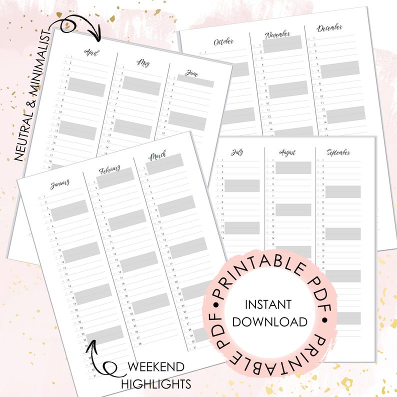2025 Year at A Glance Overview Pages • Planner Printable • Perpetual ...