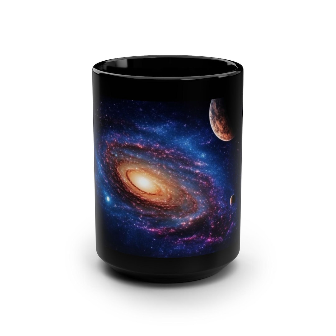 Galaxy Coffee Mug: Black Ceramic Saturn Ring Space Cup - Etsy