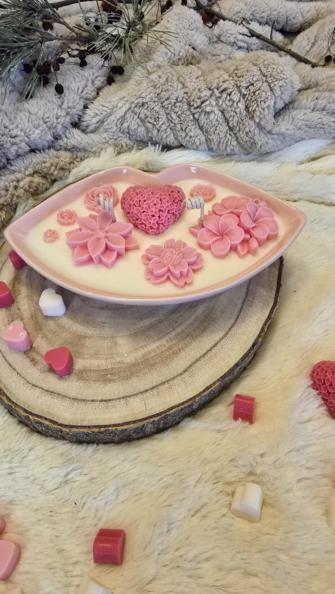 Lips Candle With Flowers, Heart| Handmade Natural Soy Wax Scented ...
