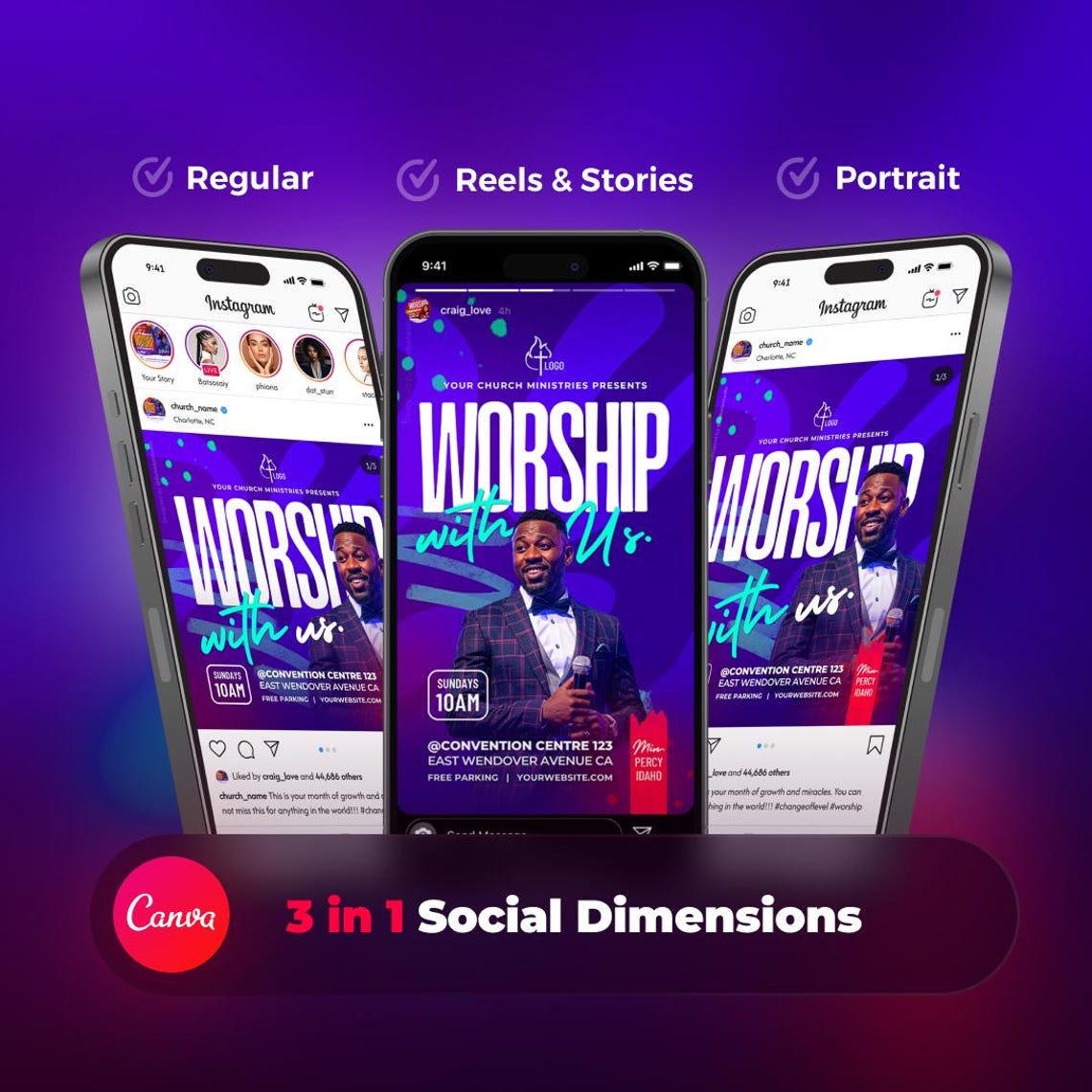 Editable Church Worship Flyer Template: Canva Event Flyer (digital ...