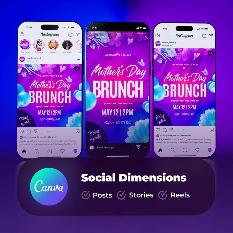 3 in 1 Editable Mother's Day Brunch Invitation, Social Media Flyer, DIY ...