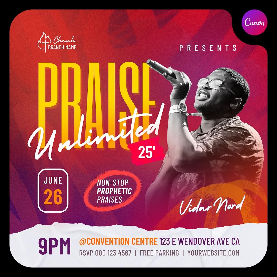 Church Praise and Worship Flyer, Editable Canva Template, Worship Flyer ...