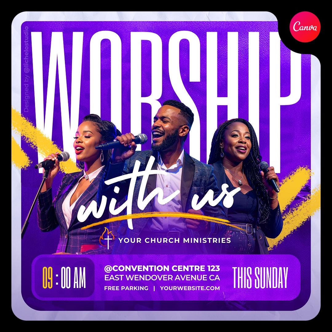 Editable Church Worship Flyer Template: Canva Event Flyer (digital ...