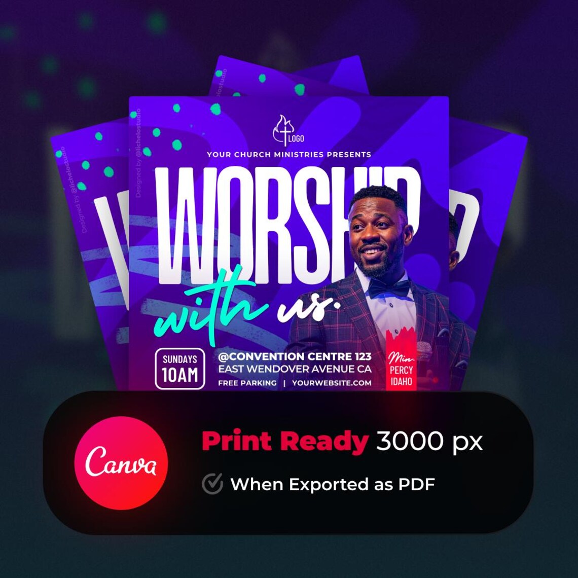Editable Church Worship Flyer Template: Canva Event Flyer (digital ...