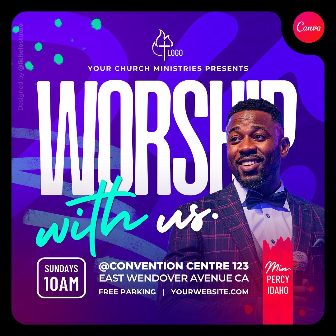Editable Church Worship Flyer Template: Canva Event Flyer (digital ...