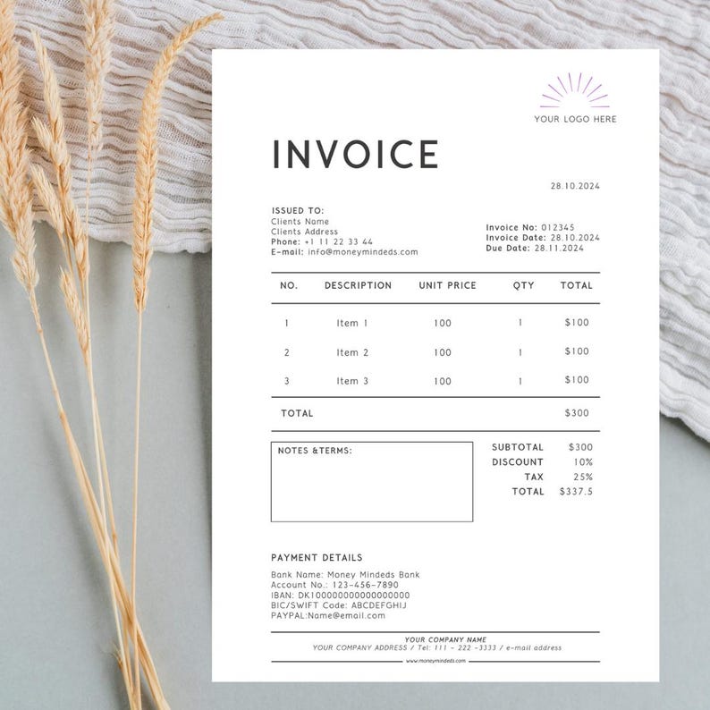 Editable Minimalist Invoice Template Small Business Professional ...