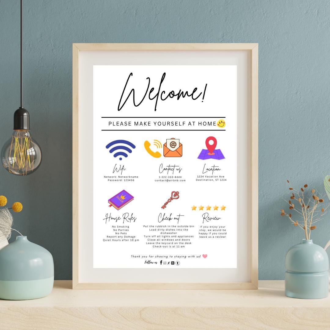 Welcome Sign for Airbnb Hosts Vacation Short Term Rental Welcome Guest ...