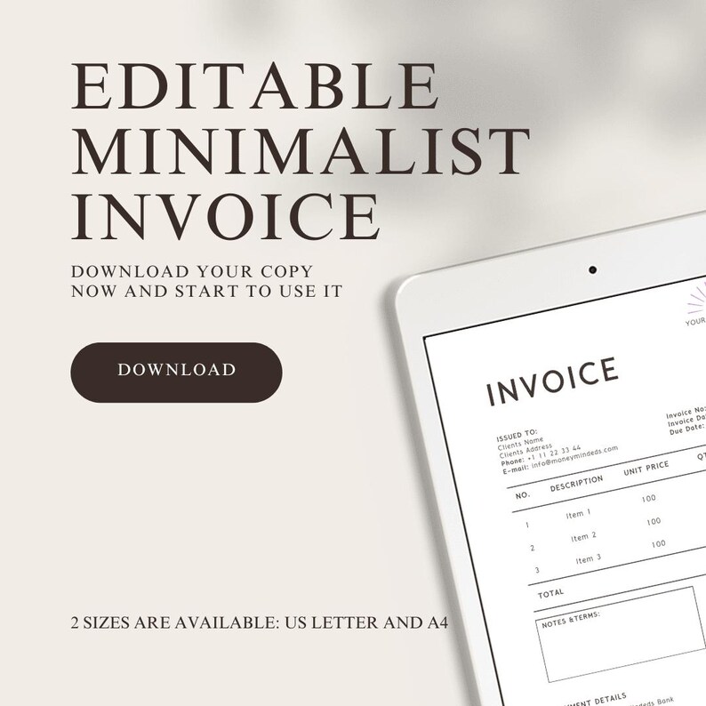 Editable Minimalist Invoice Template Small Business Professional ...