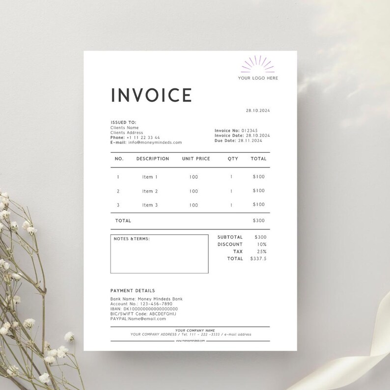Editable Minimalist Invoice Template Small Business Professional ...