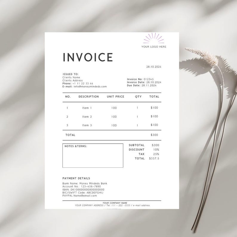 Editable Minimalist Invoice Template Small Business Professional ...