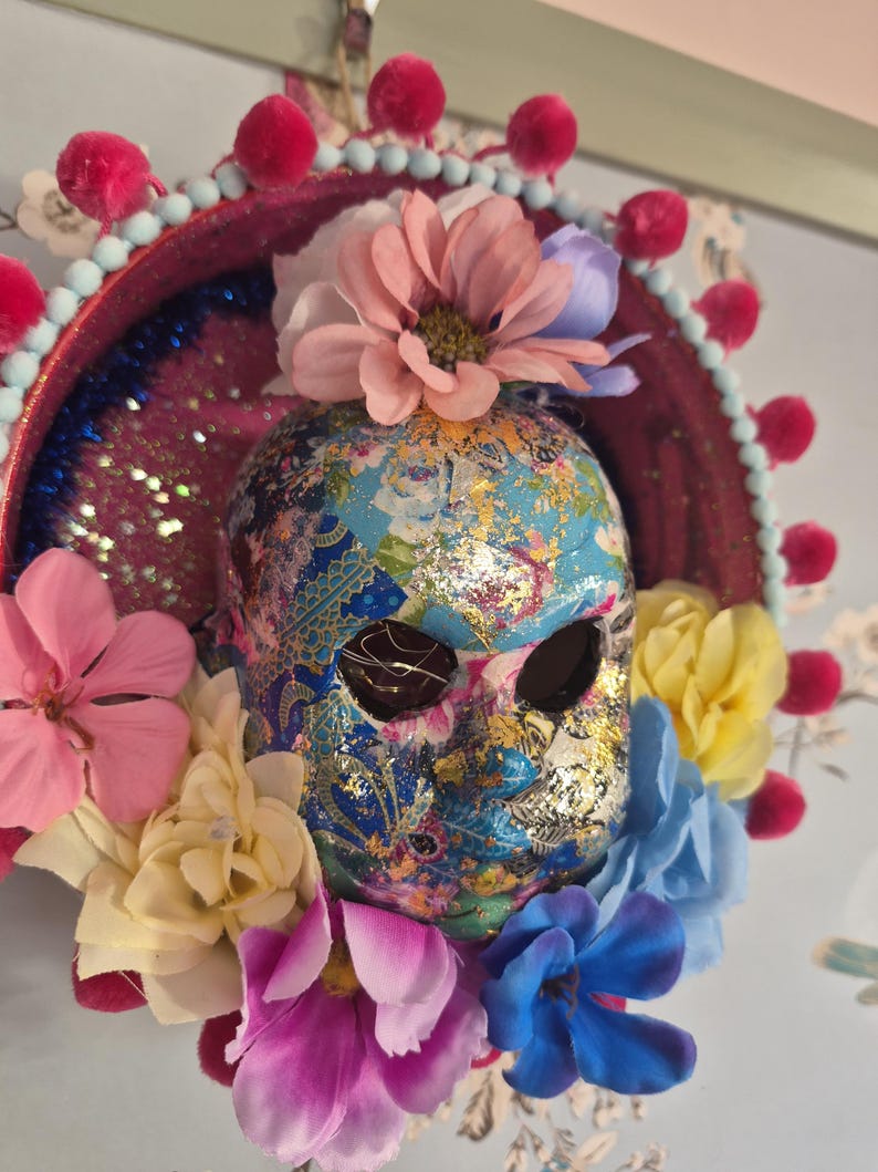 Creepy Light-up Doll's Head Upcycled Kitsch Tin Art Wall Hanging Boho ...