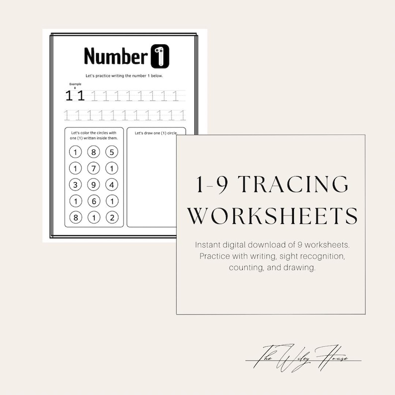 1-9 Tracing Worksheets - Etsy