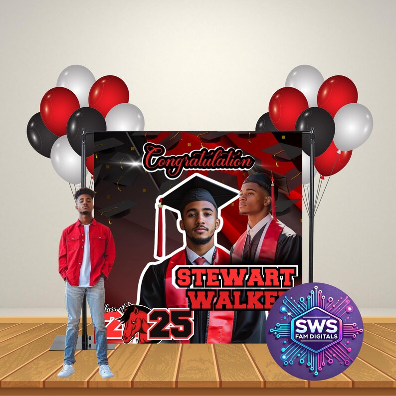 Red Graduation Backdrop Editable Canva Template - Etsy