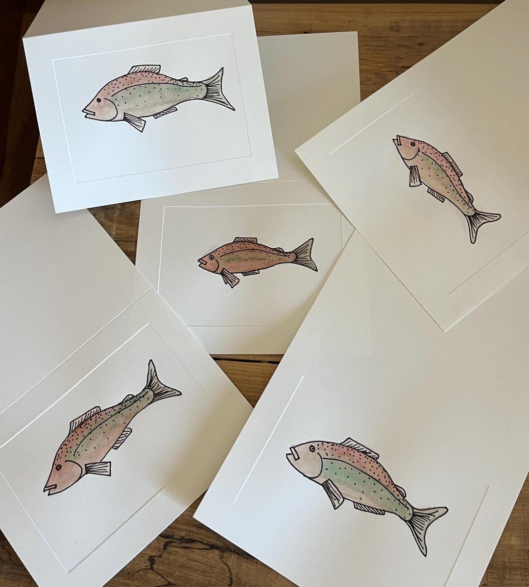 Custom Fish Themed Cards, Hand Painted, Salmon and Rainbow Trout, Fish ...