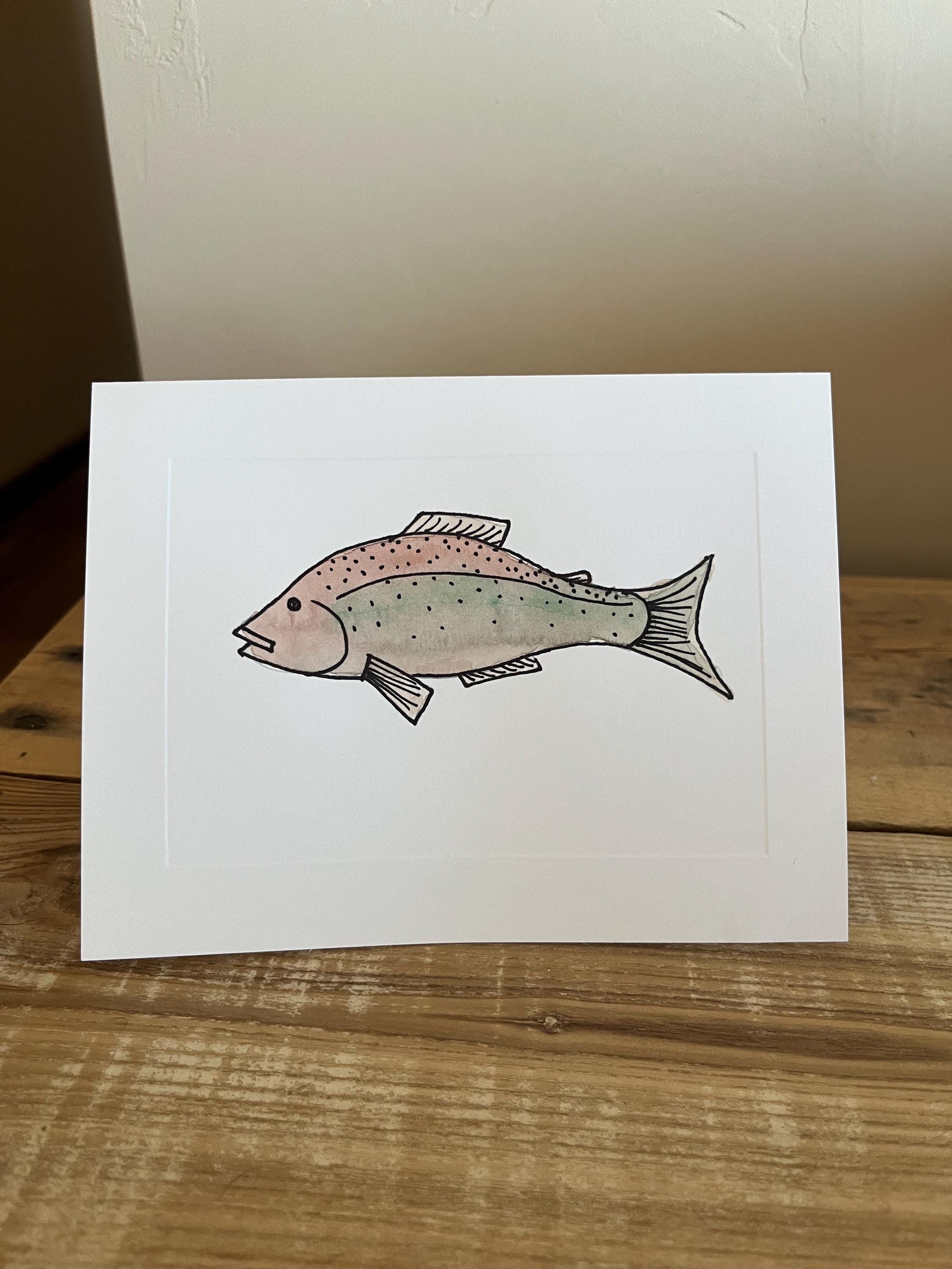 Custom Fish Themed Cards, Hand Painted, Salmon and Rainbow Trout, Fish ...
