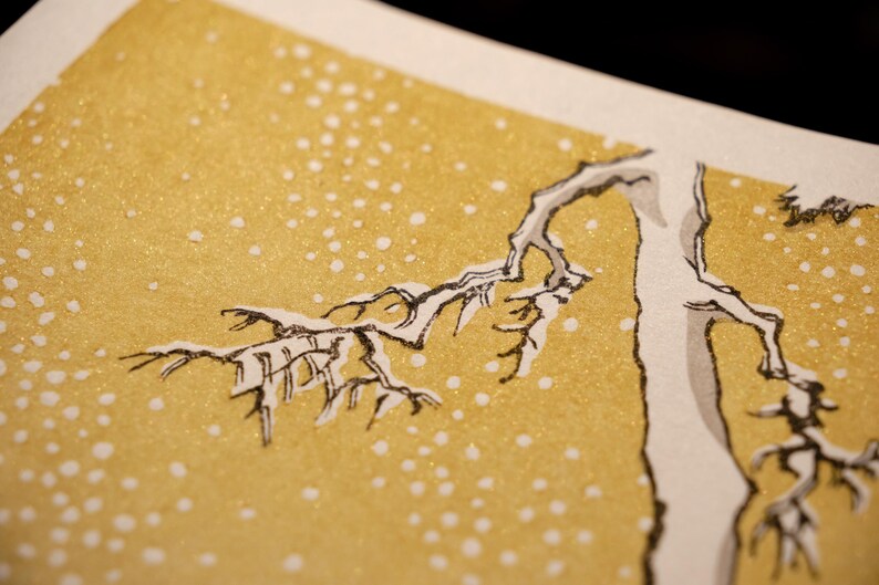 Japanese Woodblock Print : Under the Snow - Handmade Mokuhanga - Etsy