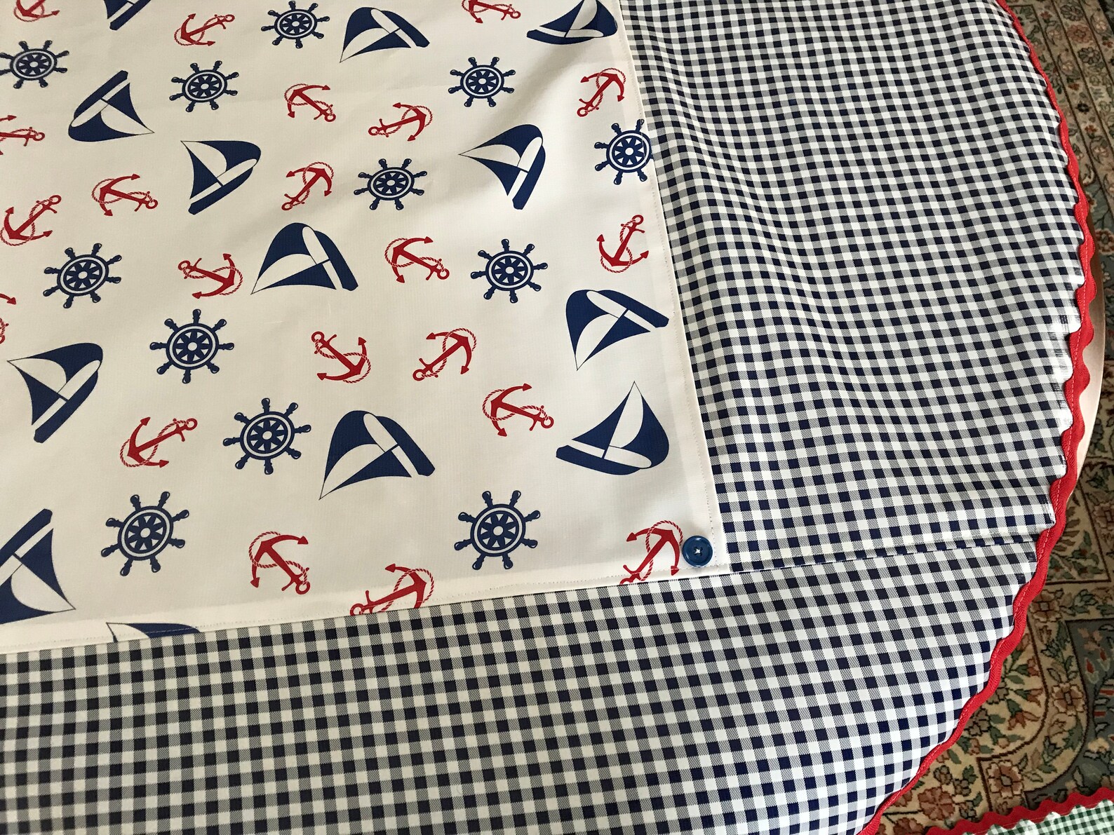 The Mariner--retro Round Oilcloth Tablecloth in a Nautical Print on ...