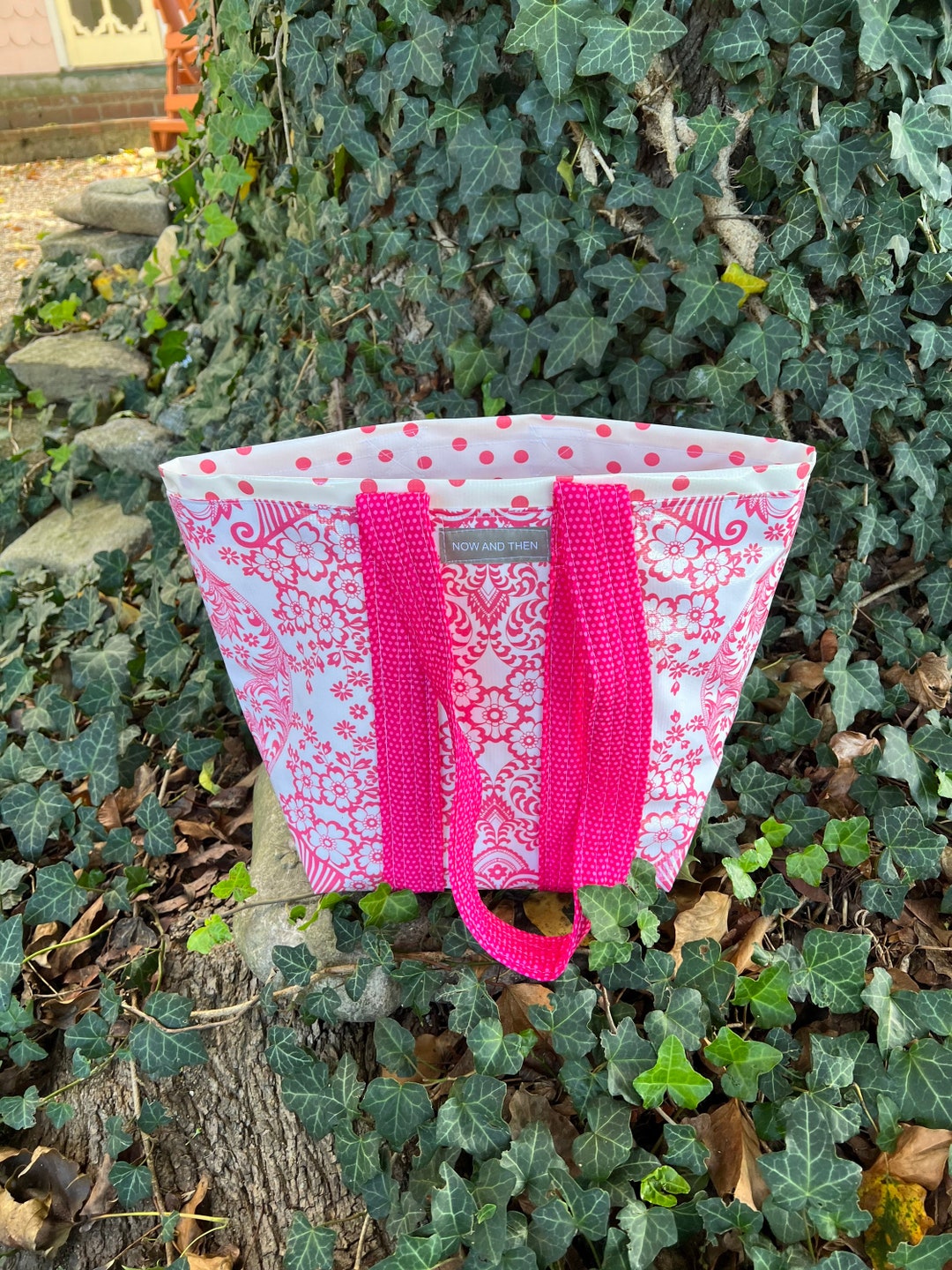Small Pink Toile Retro Oilcloth Tote Bag for Children and - Etsy