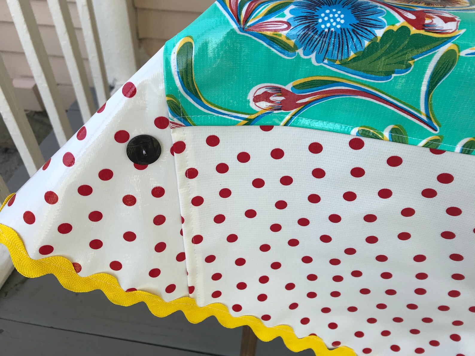 Mexican Floral---retro Round Aqua and Red Oilcloth Tablecloth - Etsy